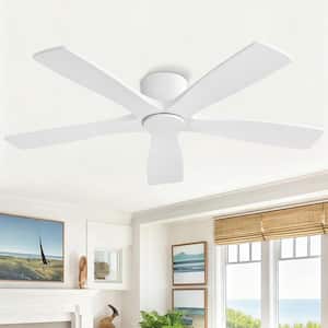 MLiAN 48 in. 5-Soild Wood White Blades Dc Motor Indoor Flush Mount ...