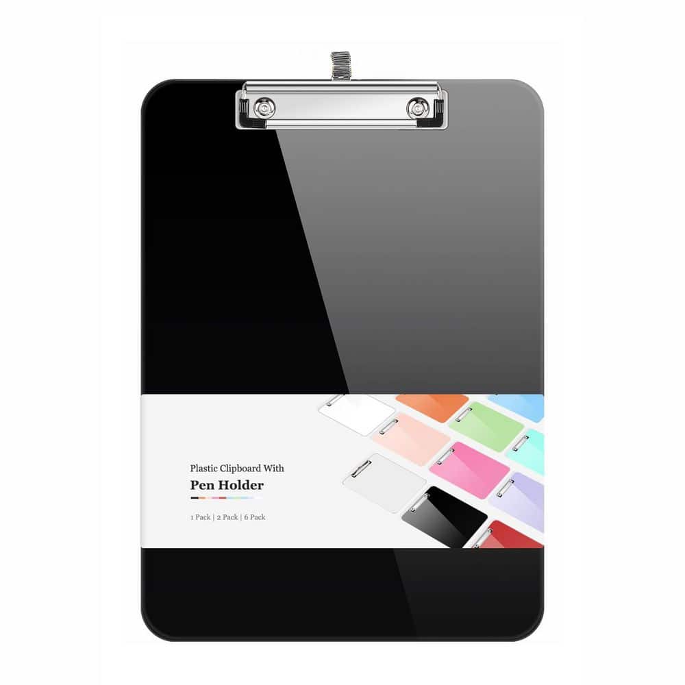Afoxsos Plastic Clipboard with Pen Holder Black Low Profile Clip ...