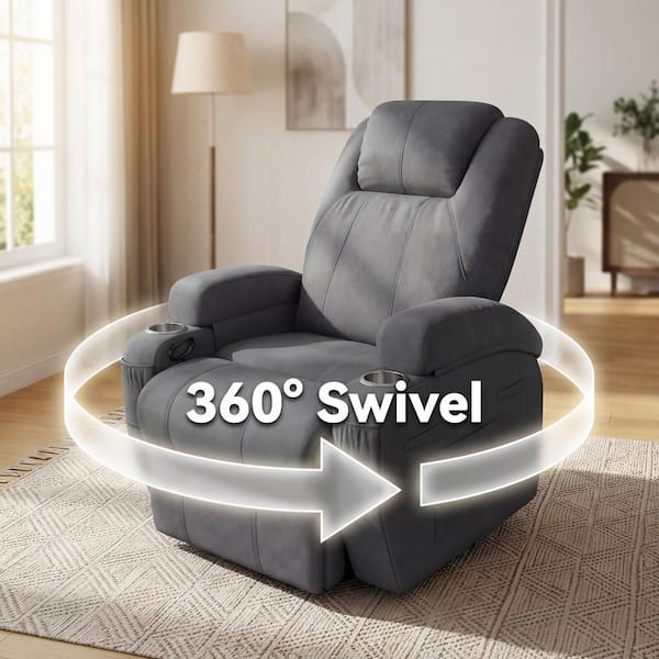 LACOO Rocking Gray Fabric Recliner Chair with Power Massage Function ...