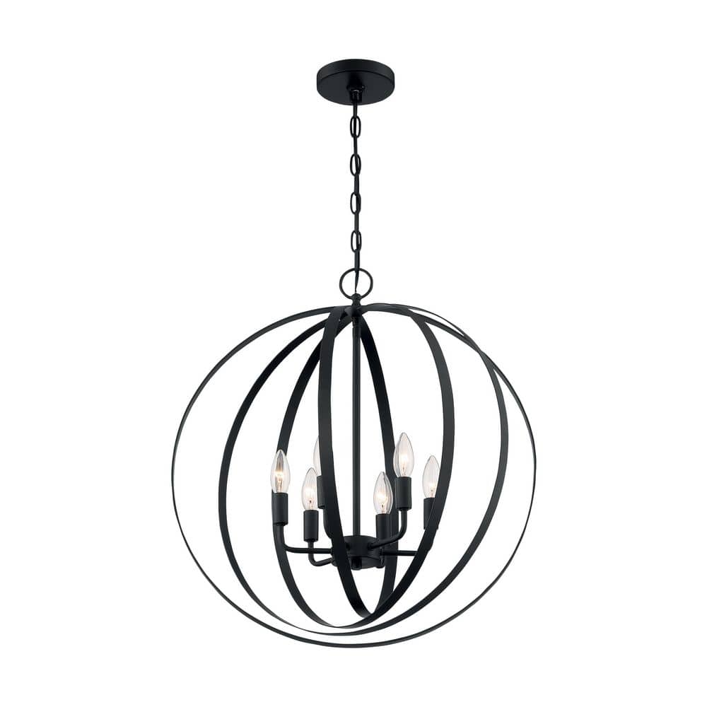 SATCO Pendleton 60-Watt 6-Light Matte Black Glam Pendant Light with No Shade, No Bulbs Included ...