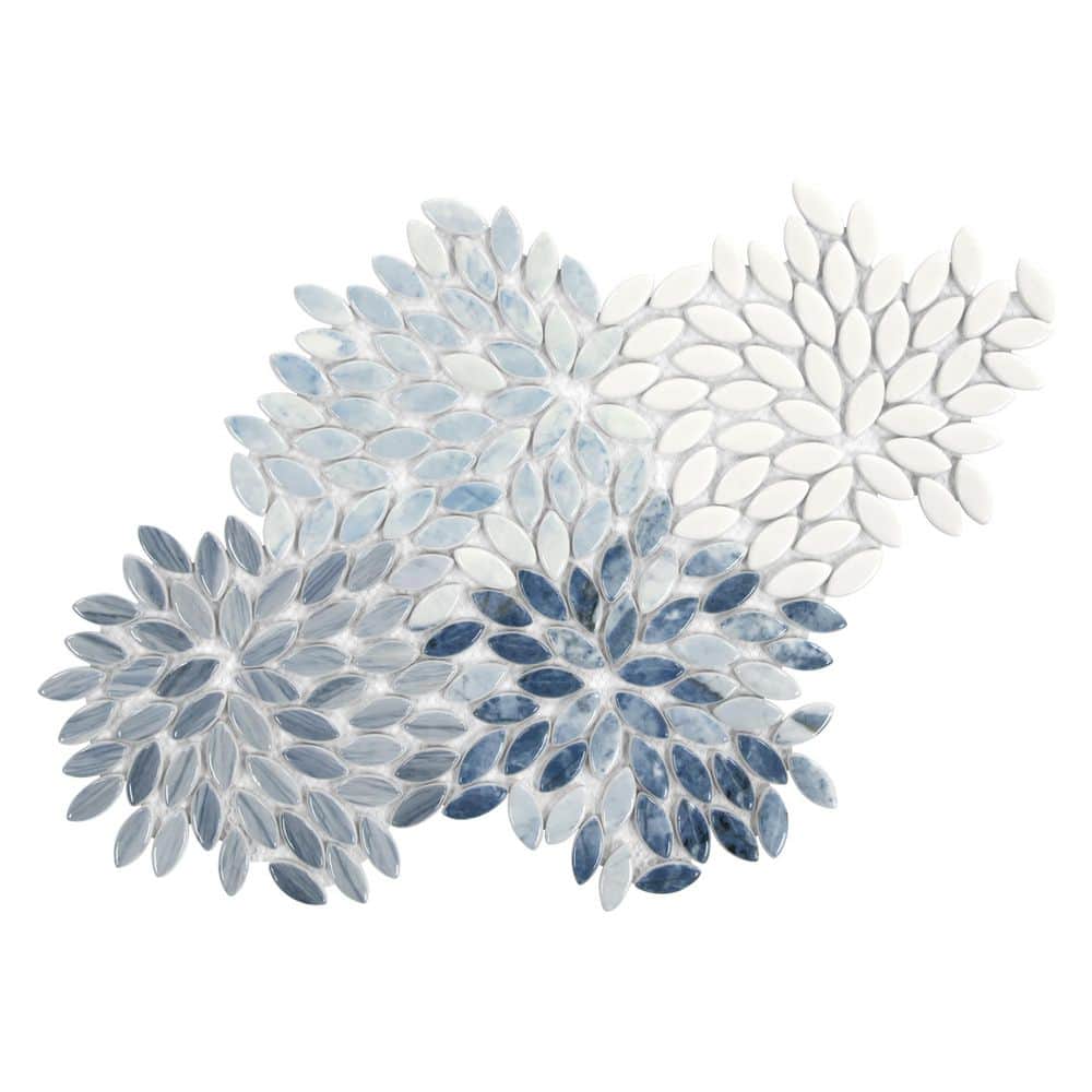 sunwings Flower Blue Mixed 13.6 in. x 11 in. Glossy Recycled Glass ...