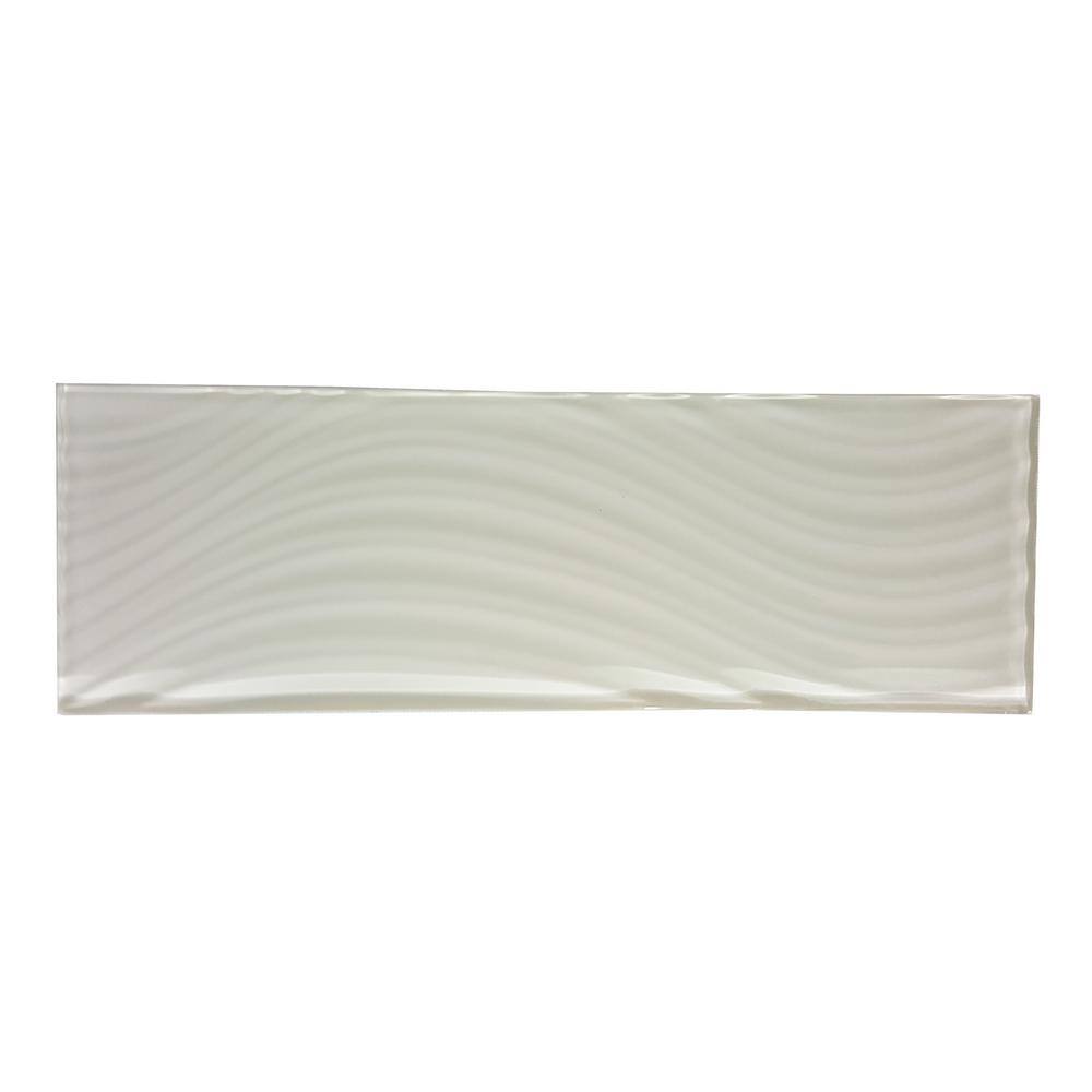 ABOLOS Pacific Cream Beige 4 in. x 12 in. Glossy Textured Glass Subway ...