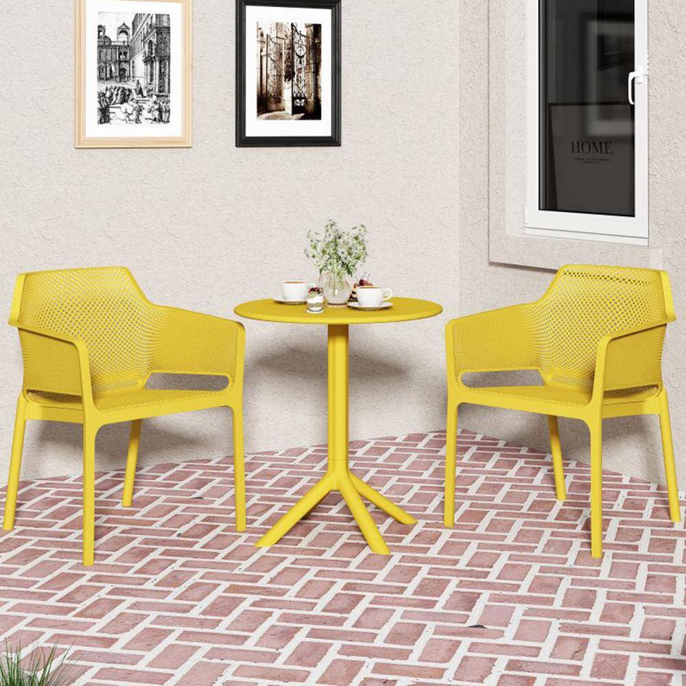 3-Piece Ocean Plastic Round Arm Outdoor Bistro Set in Turmeric FF-BS58Y-L - The Home Depot