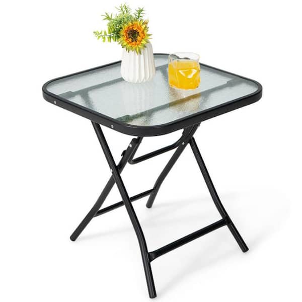 Kadehome 18 in. W Black Square Foldable Metal Patio Side Table with ...