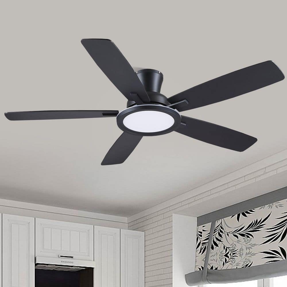 Kviflon 52 in. Indoor/Outdoor Modern Black 6-Speed Ceiling Fan with LED ...