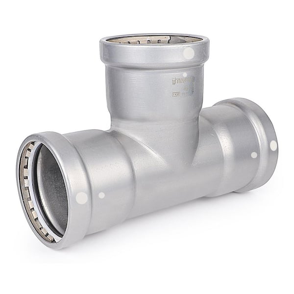 T TITANPRESS 4 in. x 4 in. x 2-1/2 in. Carbon Steel Press Reducing Tee XL FKM Mechanical ...