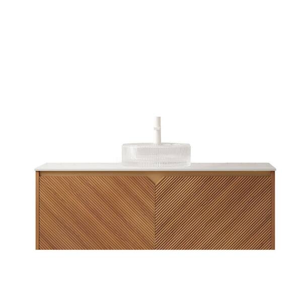 Afhocomp 48.03 in. Single Sink Floating Oak-Finish Bath Vanity with ...