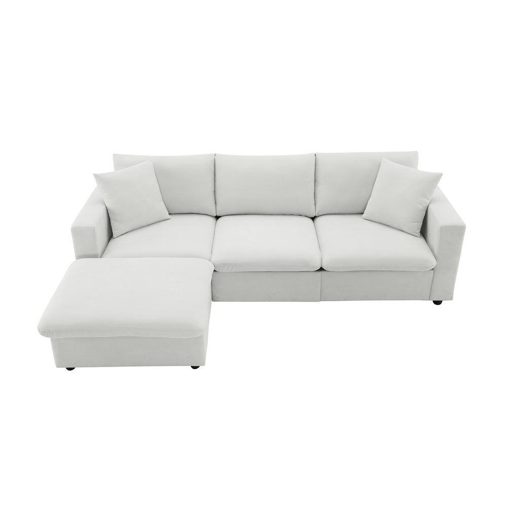 sumyeg 100.4 in. L-Shaped Polyester Sectional Sofa in. White with 2 ...