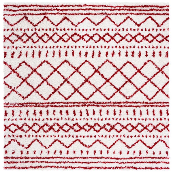 SAFAVIEH Arizona Shag Ivory/Red 7 ft. x 7 ft. Geometric Lodge Square ...