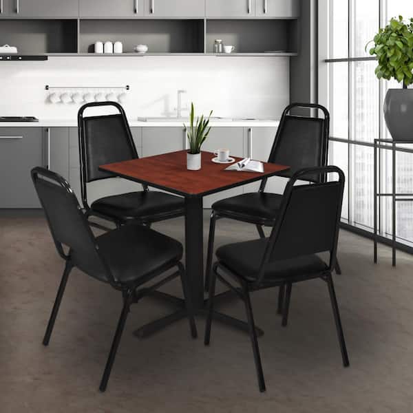 Regency Cain 30 in. Cherry Square X-Base Breakroom Table Desk and 4 ...