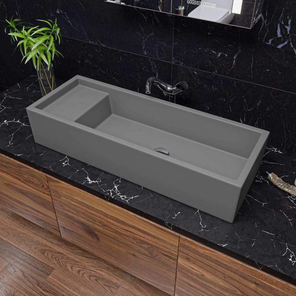 ALFI BRAND 39 in. Trough Vessel Bathroom Sink in Gray Matte Fireclay ...