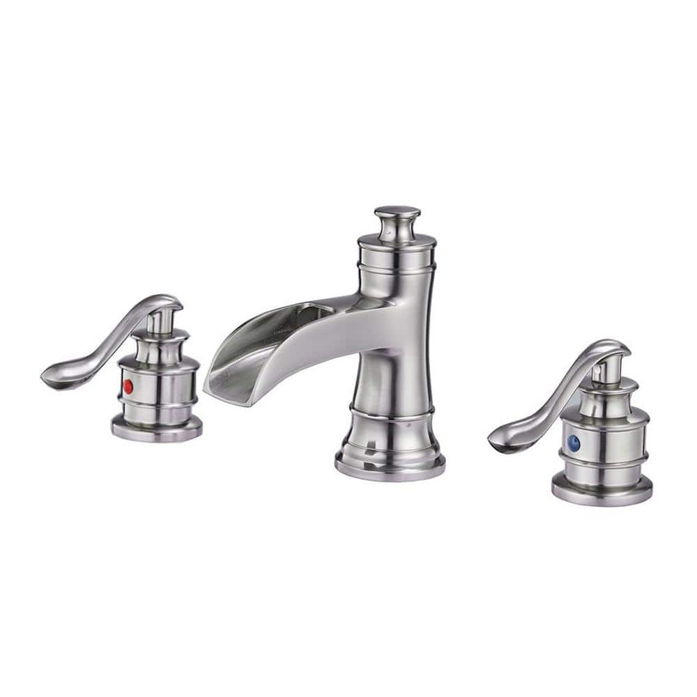 WELLFOR 8 in. Widespread Double Handle Bathroom Faucet and Waterfall ...