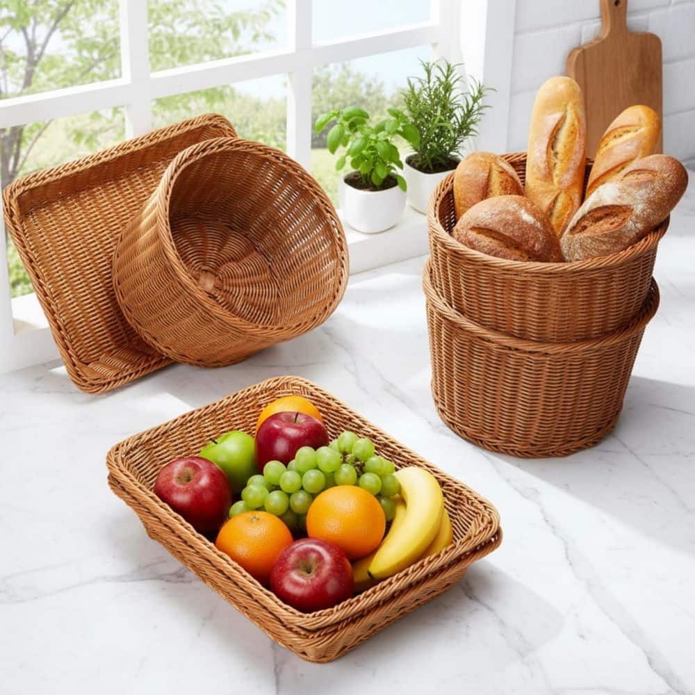 Wudkey Square and Round Woven Wicker Bread Basket Set for Kitchen ...
