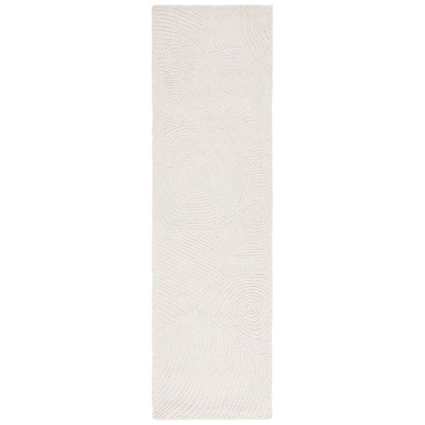 SAFAVIEH Mykonos 2 ft. x 8 ft. Ivory Solid Spiral Runner Rug MKN104A-28 ...