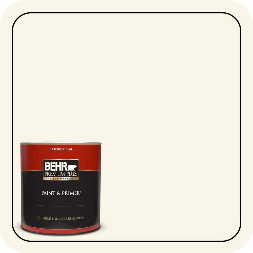 BEHR PREMIUM PLUS 1 qt. #PWN-11 Calla Lily Flat Exterior Paint & Primer ...