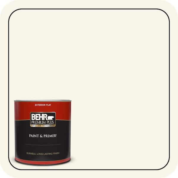 BEHR PREMIUM PLUS 1 qt. #PWN-11 Calla Lily Flat Exterior Paint & Primer ...