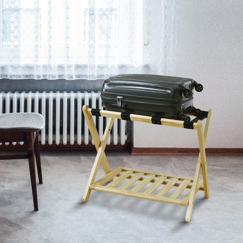 Casual Home 26.75 in. W x 16 in. D Natural New Solid Wood Luggage Rack ...