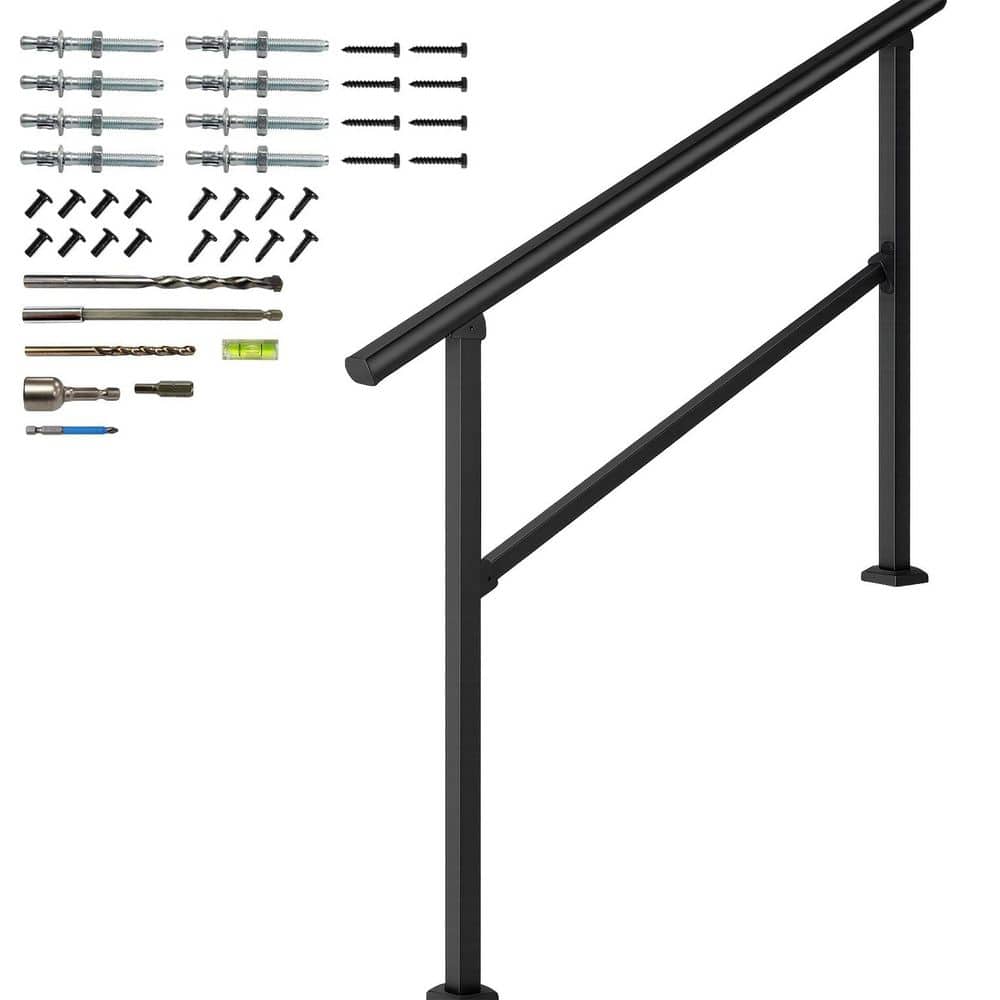 Afoxsos 4 ft. Adjustable Metal Outdoor Handrails Safety Black Stair ...