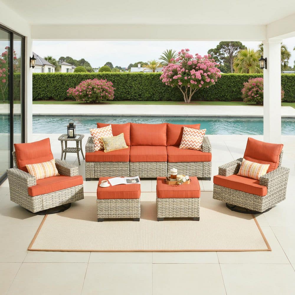 HOOOWOOO Kelleys 8-Piece Wicker Modern Outdoor Patio Conversation Sofa ...