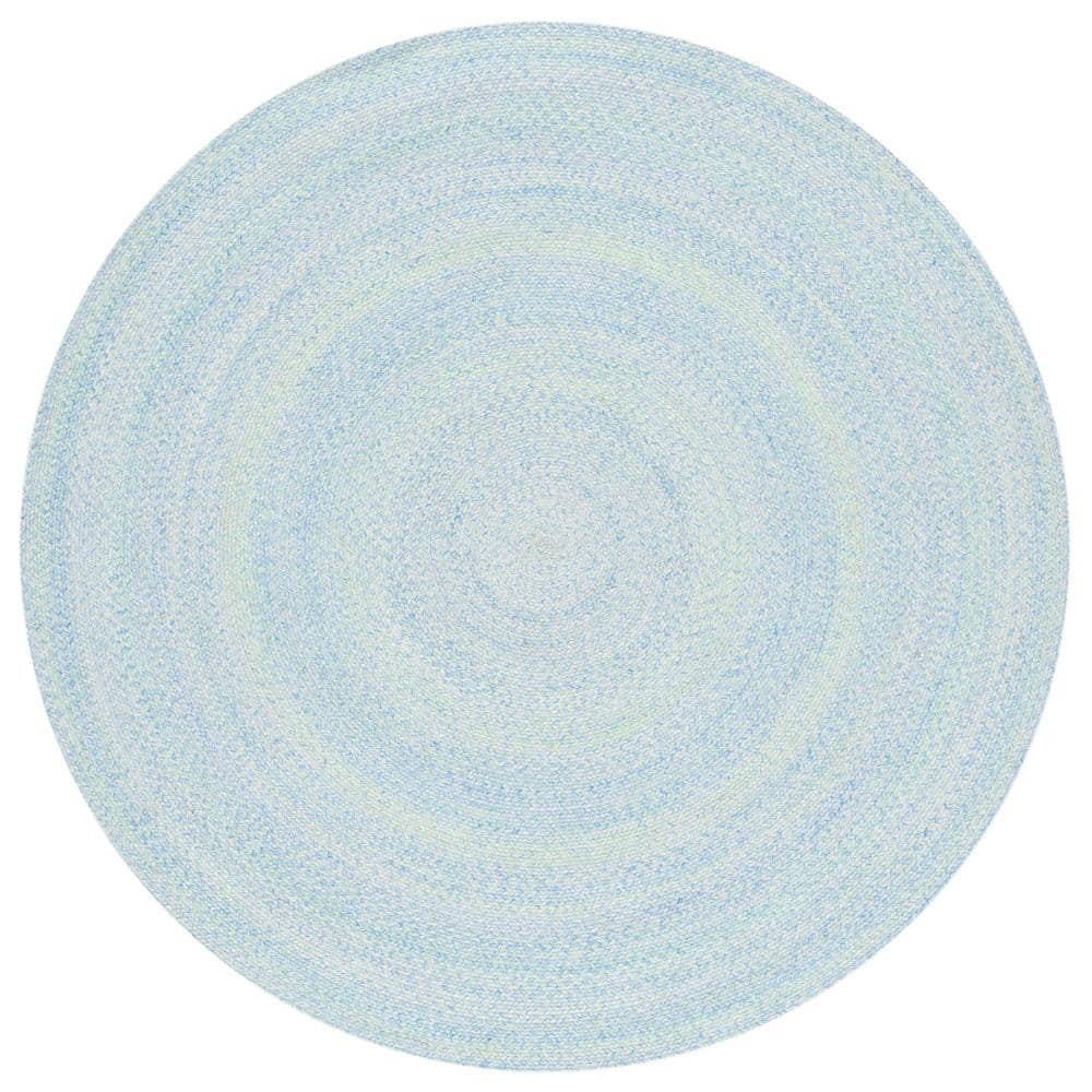SAFAVIEH Braided Green Blue Doormat 3 ft. x 3 ft. Abstract Round Area ...