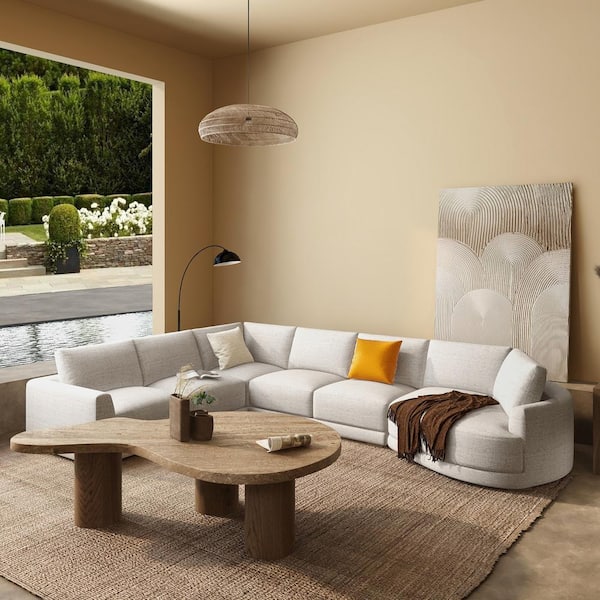 Jennifer Taylor Laguna 166 in. 4 Piece Polyester Sectional Sofa in Wheat Cream Beige Right Arm Facing Tweed Modern Modular Chaise H4P K20 66280R