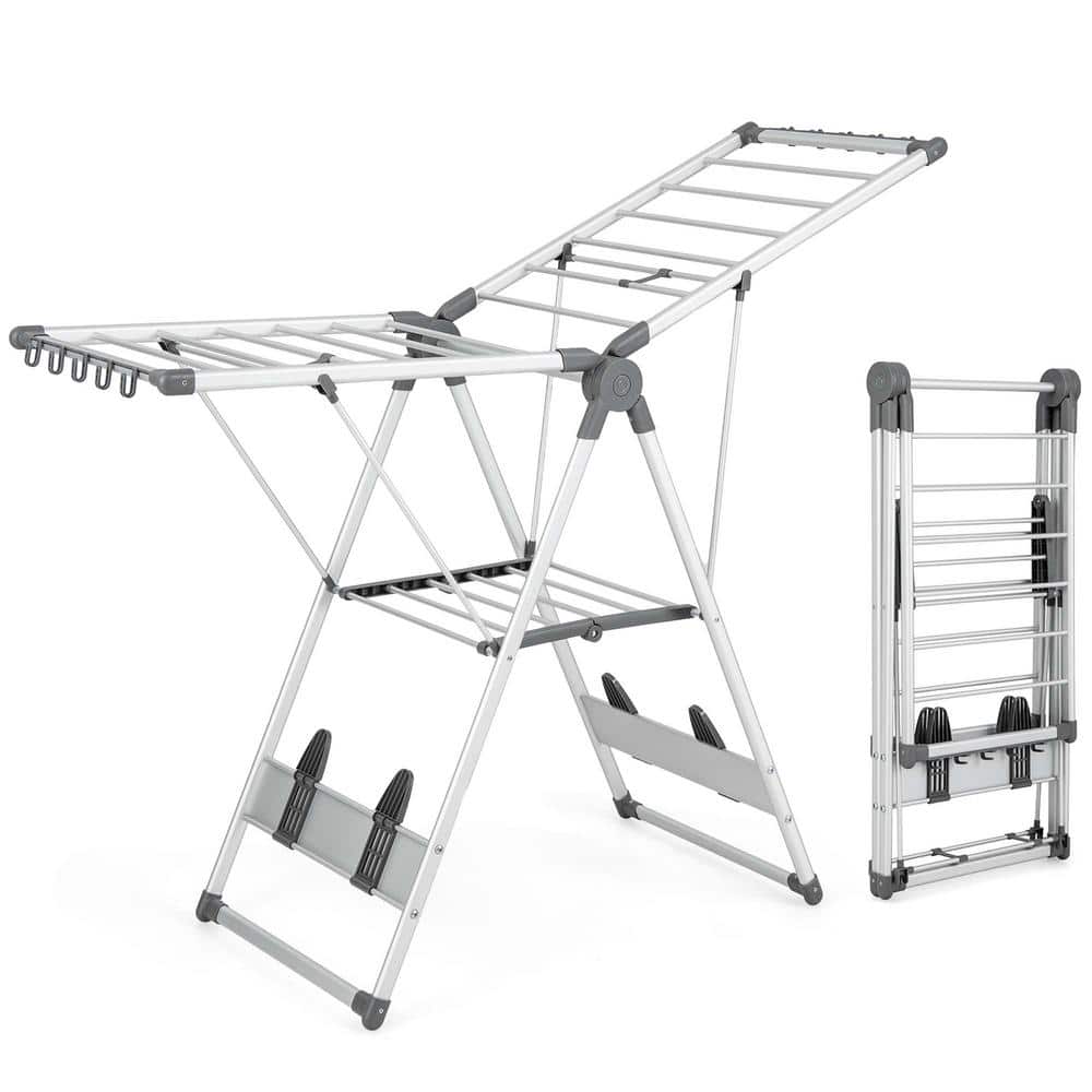 Costway 2-Layer Space-saving Gray Metal Free Standing Drying Rack ...