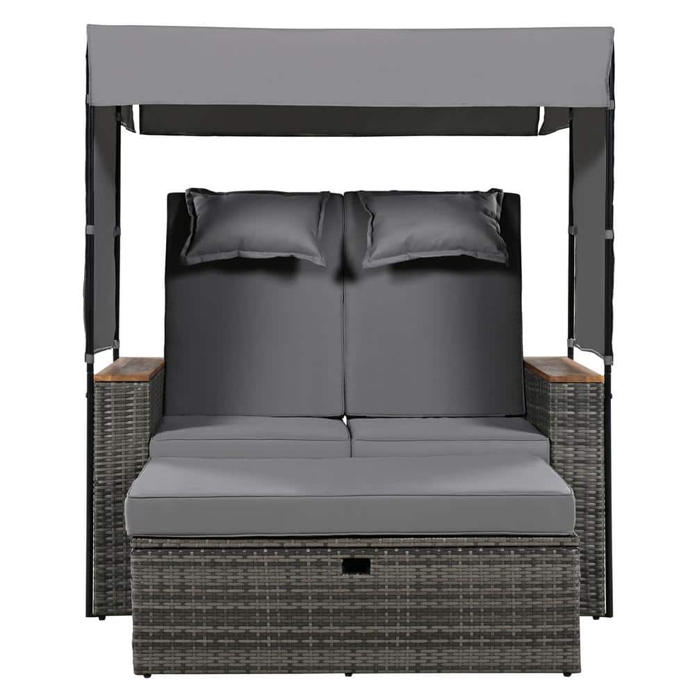 matrix decor 2-Piece Grey Wicker Outdoor Patio Bench Lounge Roof Set ...