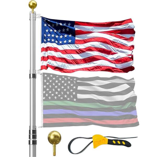 20 ft. x 3-1/2 ft. Silver Aluminum Telescopic Flag Pole with 3' x 5 ...