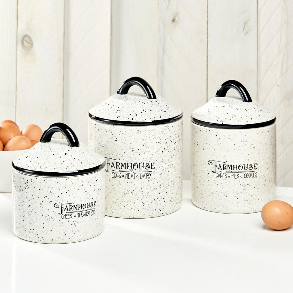American Atelier 3-Piece Farm House Ceramic Canister Set with Ceramic ...