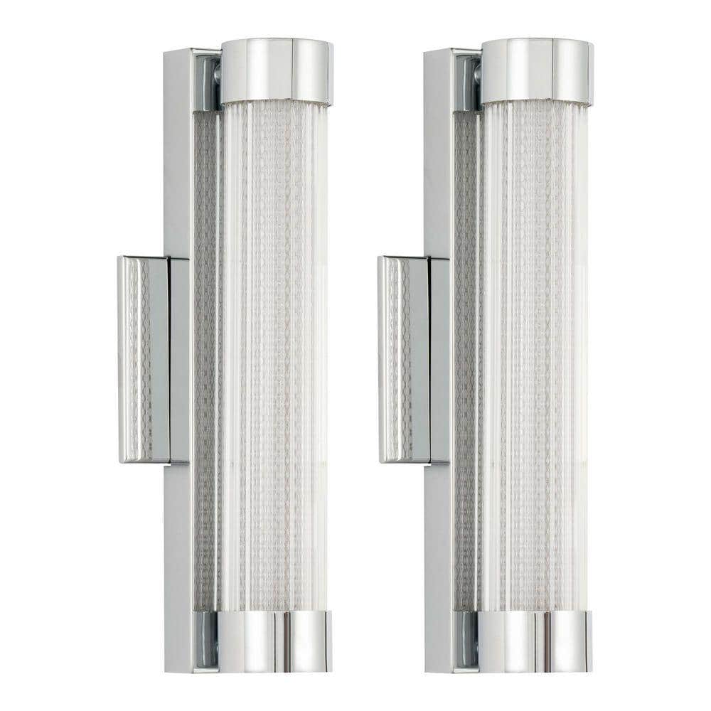 HKMGT 14 in. Chrome LED Modern Cylindrical Wall Sconce with Glass Shade ...