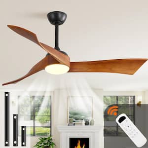 PUDO 52 in. Retro Indoor Natural Ceiling Fan Light with 3 Dimmable ...