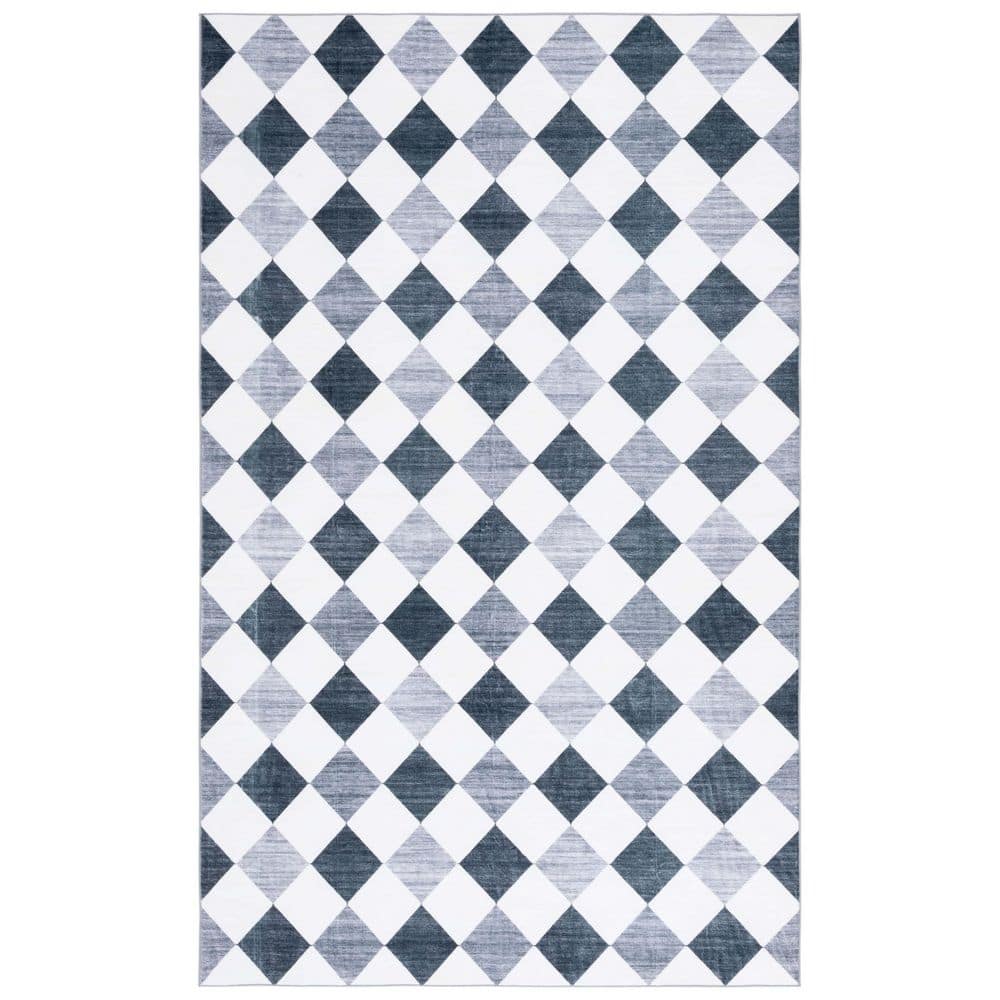 SAFAVIEH Santa Clara Ivory/Gray Black 9 ft. x 12 ft. Machine Washable Distressed Checkered Area ...