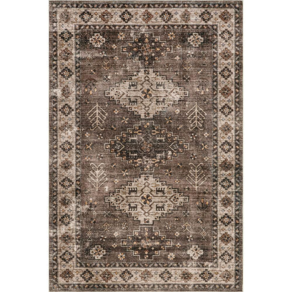 RUGS USA Barbary Distressed Machine Washable Dark Brown 4 ft. x 6 ft ...