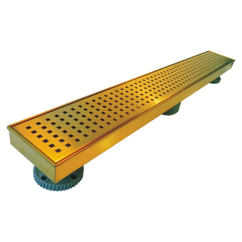 RELN 24 in. Brushed Gold Linear Shower Drain with Square Pattern Drain ...
