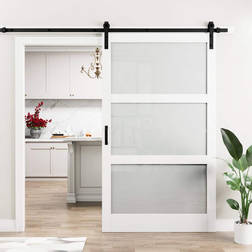 EH PUERTA 48 in. x 84 in, 3 Lite Tempered Frosted Glass White Finished ...