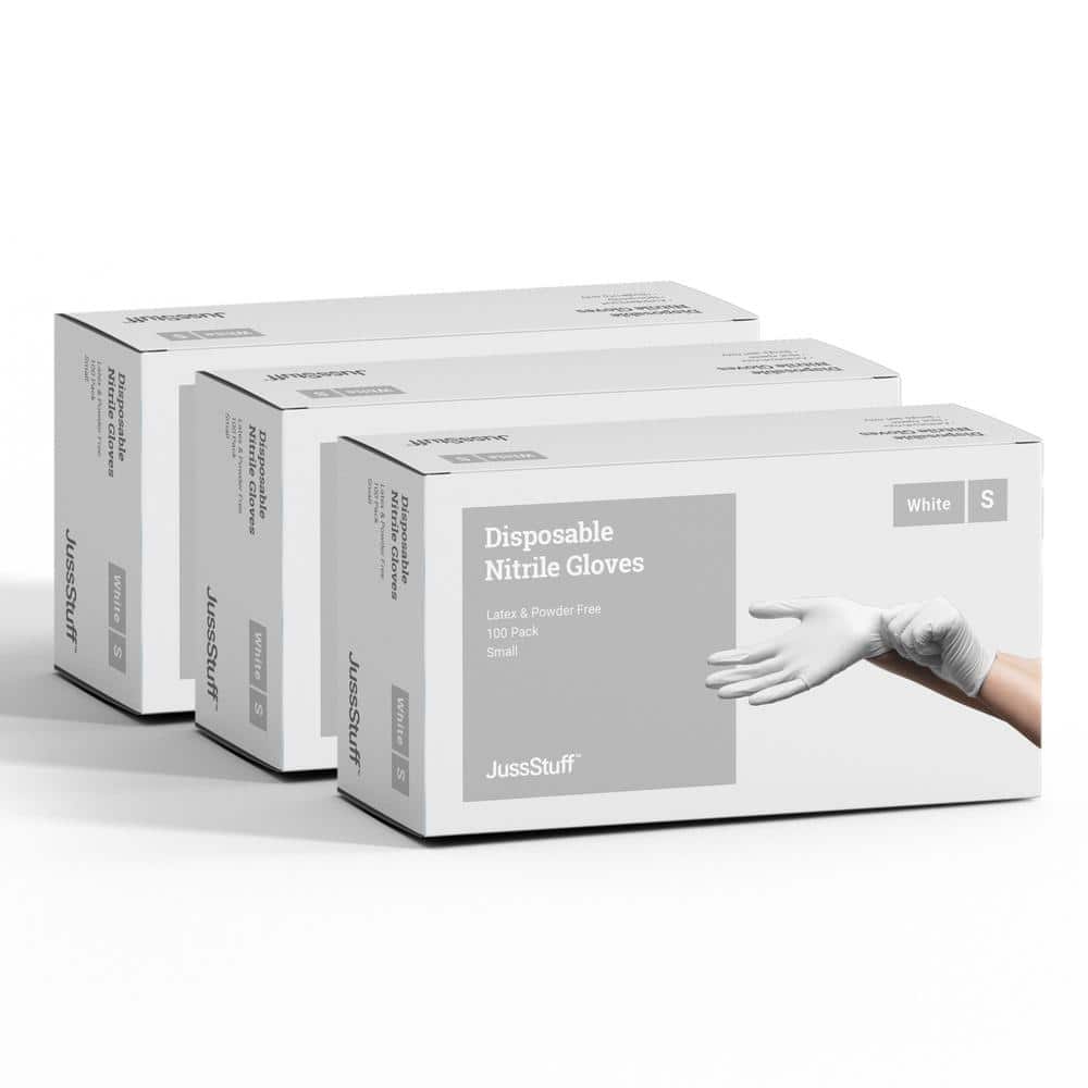 JussStuff Small Nitrile Exam Latex Free and Powder Free Gloves in White ...