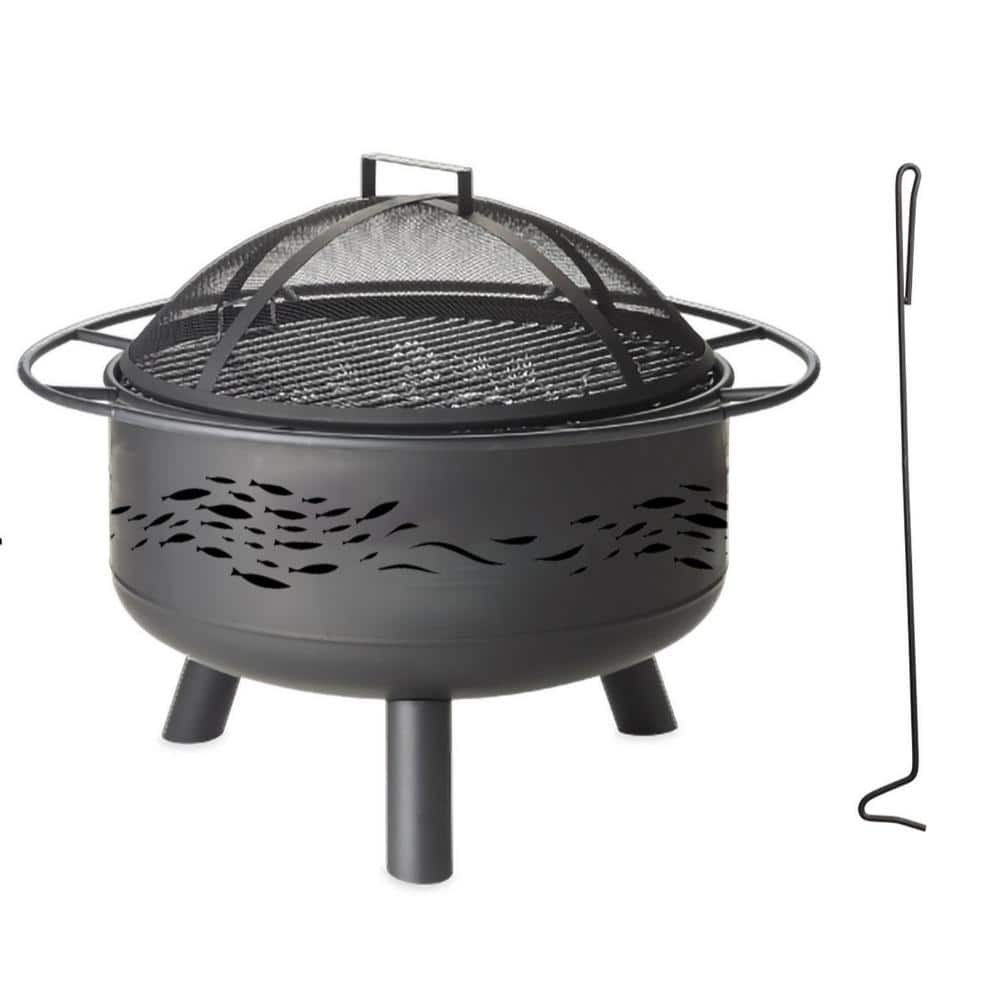 PLOW & HEARTH School of Fish 30 in. x 23 in. Outdoor Black Steel Wood ...