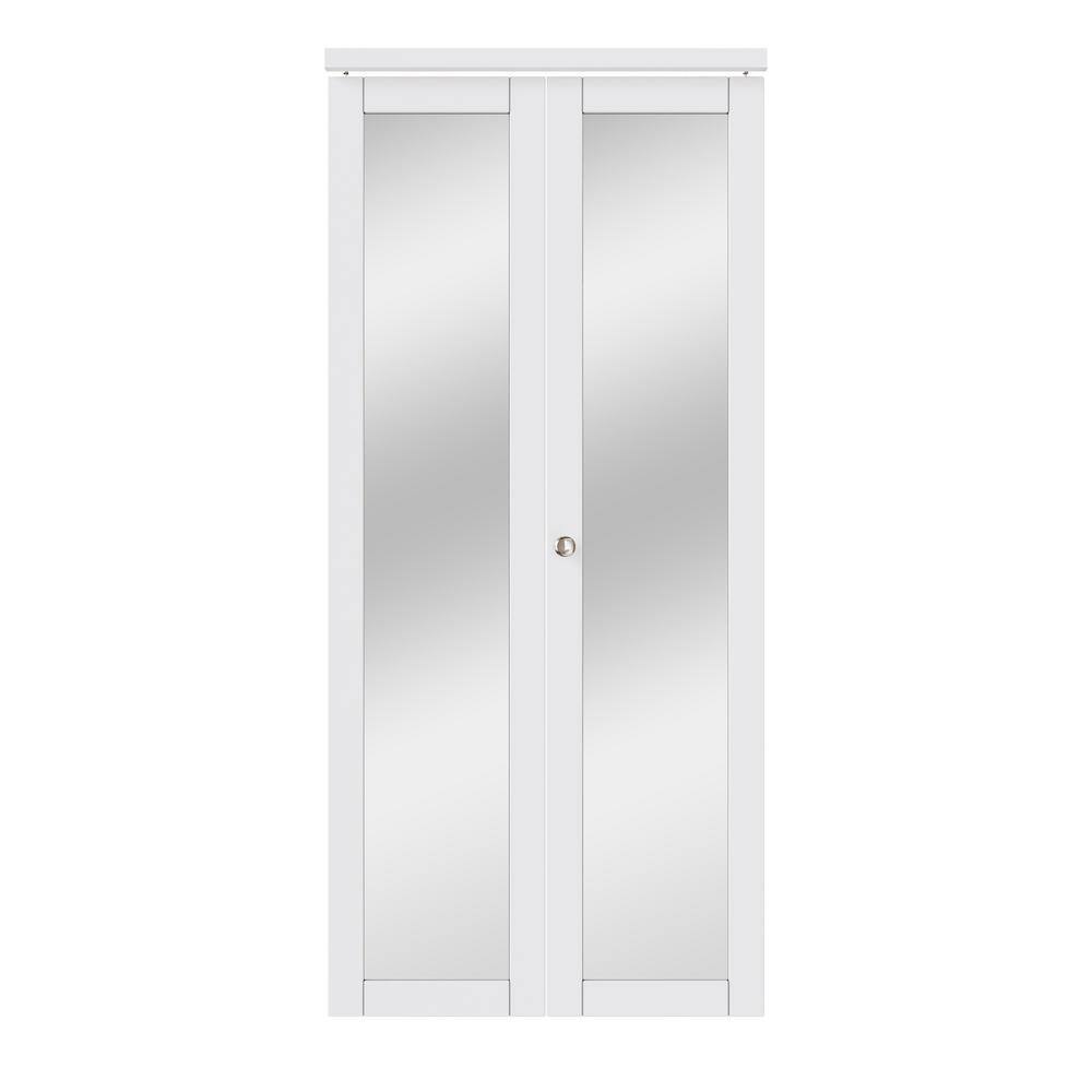 ARK DESIGN 36 in. x 96 in. 1-Lite Mirrored Glass and Solid Core White ...