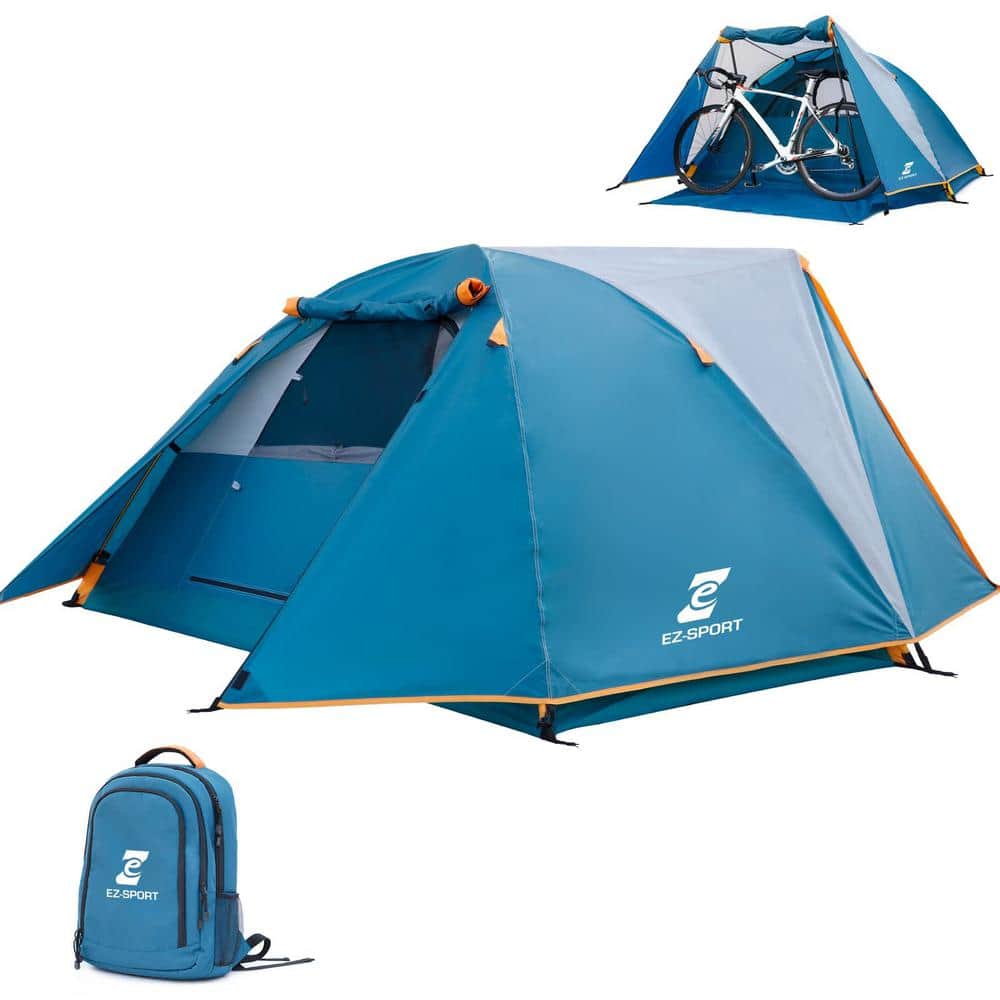 Ocean Blue Camping Tent 2-Person, Aluminum Poles Tent with Bike Shed ...