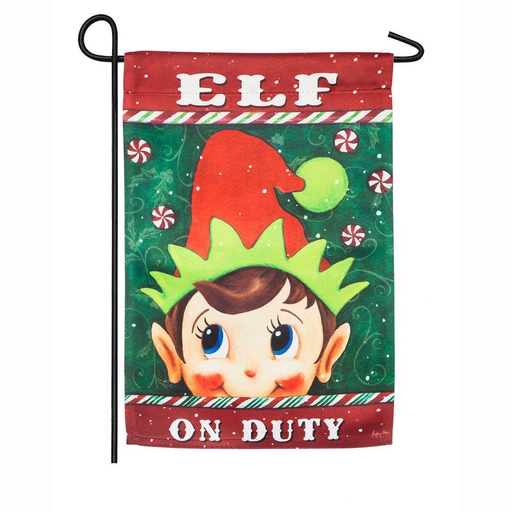 Evergreen 18 in. x 12.5 in. Elf on Duty Garden Suede Flag 14S8713 - The ...
