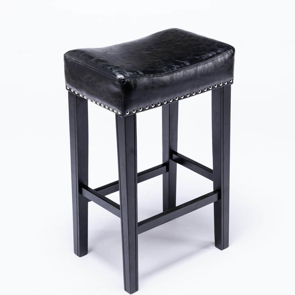 Huluwat 29 in. Black Backless Wood Frame Bar Stool with Faux Leather ...