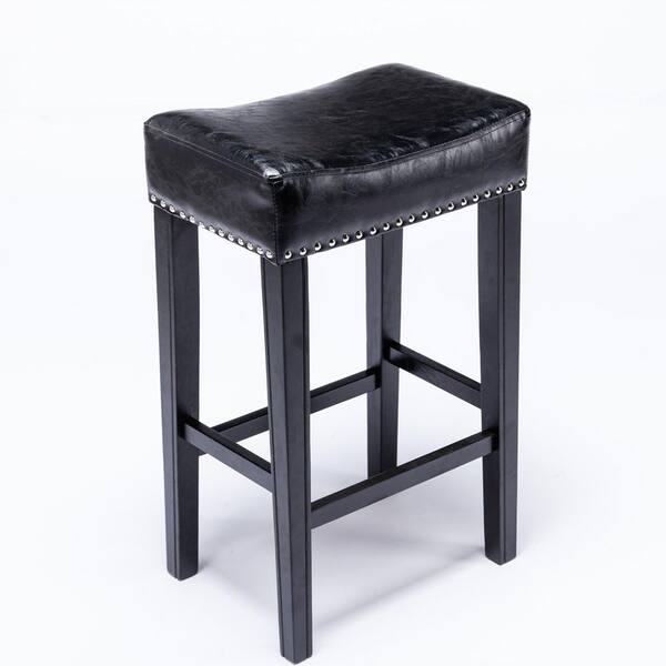 Huluwat 29 in. Black Backless Wood Frame Bar Stool with Faux Leather ...