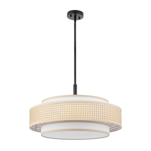 MLiAN 24 in. 5-Light Drum Chandelier with 2-Tier Woven Rattan and ...