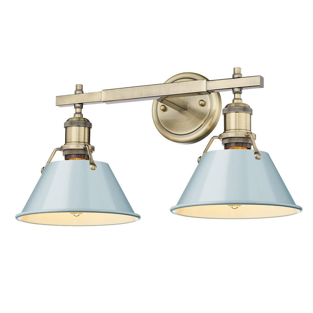 Golden Lighting Orwell 18.25 in. 2-Light Aged Brass Vanity Light with ...