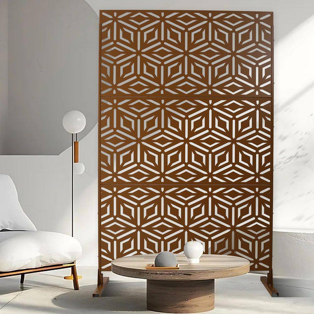 Coporesell 76 in. x 48 in. Freestanding Decorative Privacy Screen Brown ...