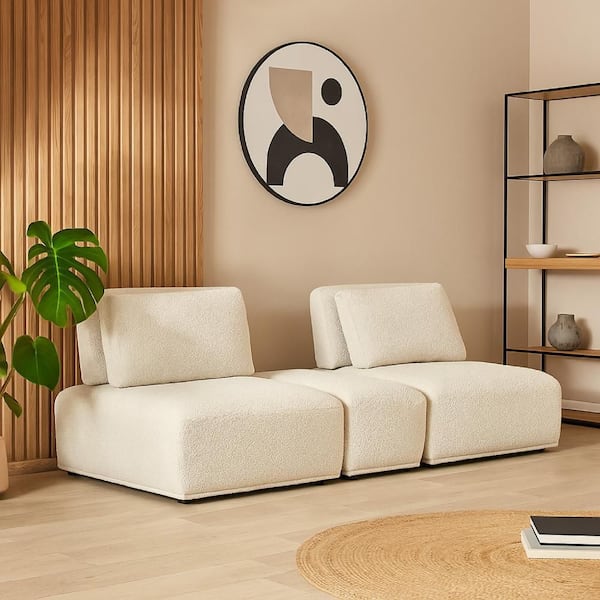 Benjara Stavan 95.5 in. Armless Fabric Rectangle Pillow Back Sofa in ...