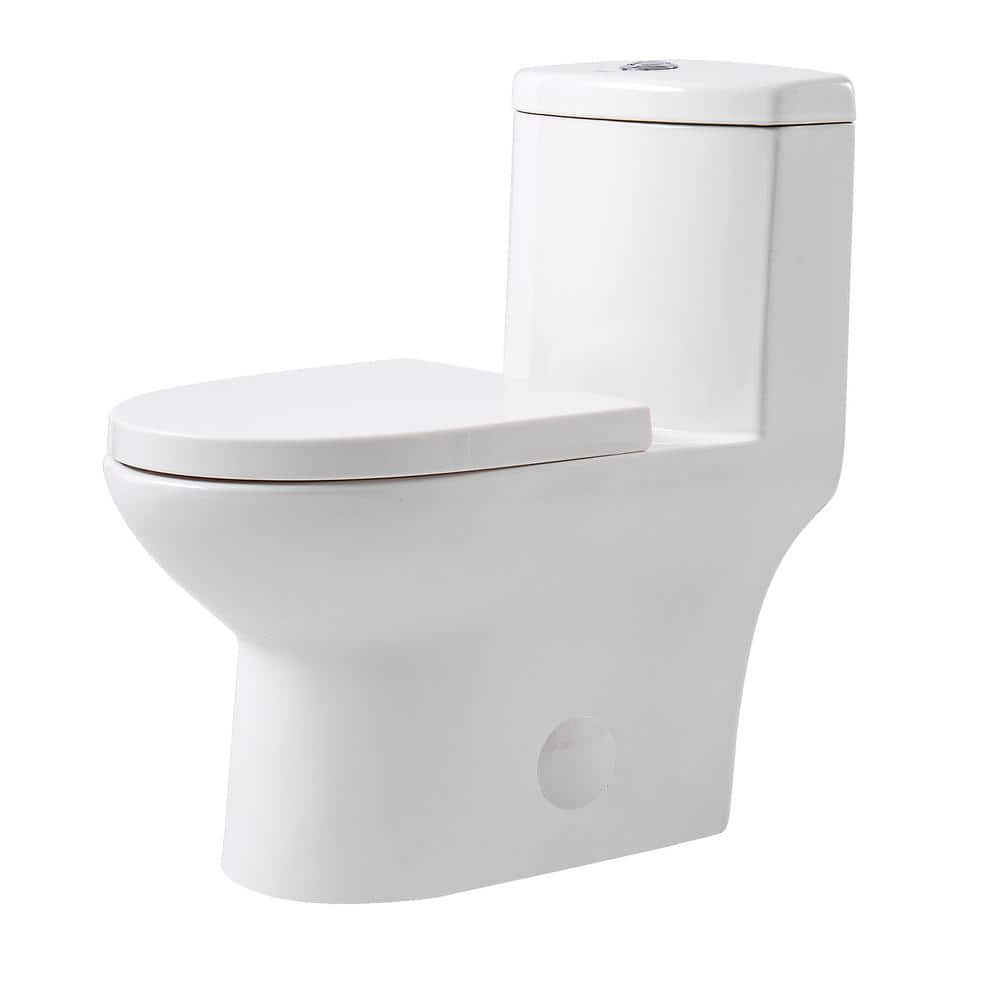 HOMEMYSTIQUE 1-Piece 0.8/1.28 GPF Dual Flush Modern Elongated Toilet ...