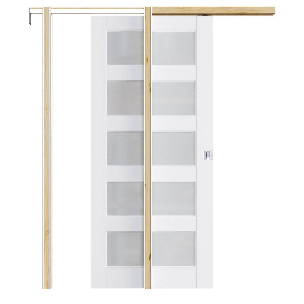 ARK DESIGN 36 in. x 80 in. 5-Lite Frosted Glass Primed Door White ...