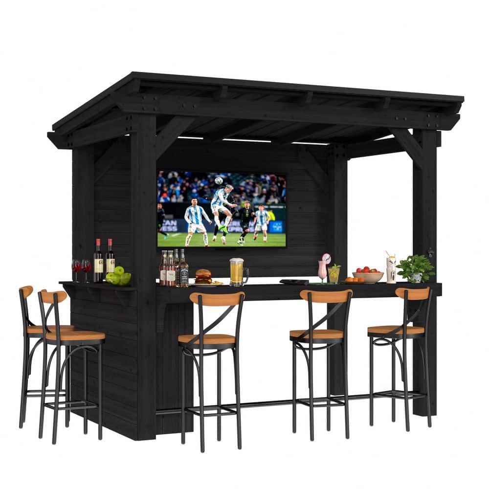 VEIKOUS 8.5 ft. x 6 ft. Cedar Outdoor Gazebo Pergola Bar with Double ...