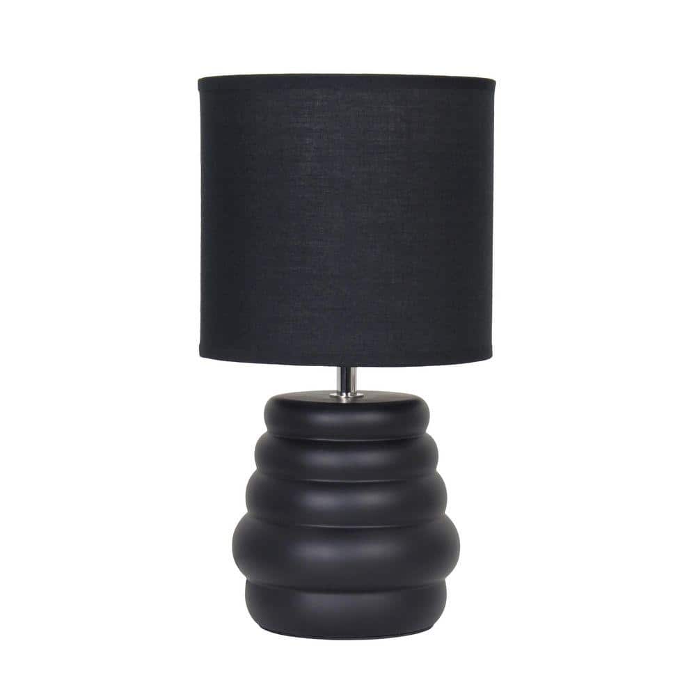 Simple Designs 12.68 Stacked Ceramic Table Lamp, Black Base with Fabric ...